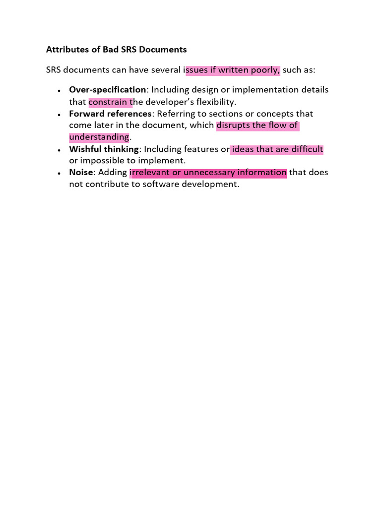 Issues in Poor SRS Documentation | PDF