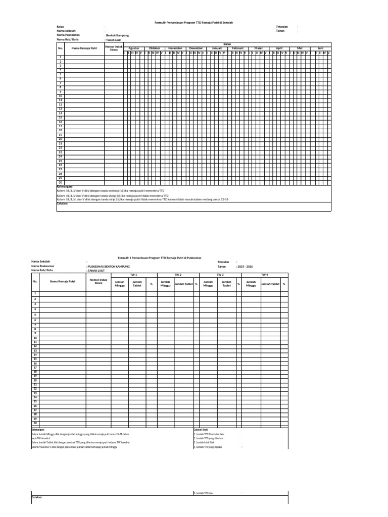 Pemantauan TTD Remaja Putri Sekolah | PDF