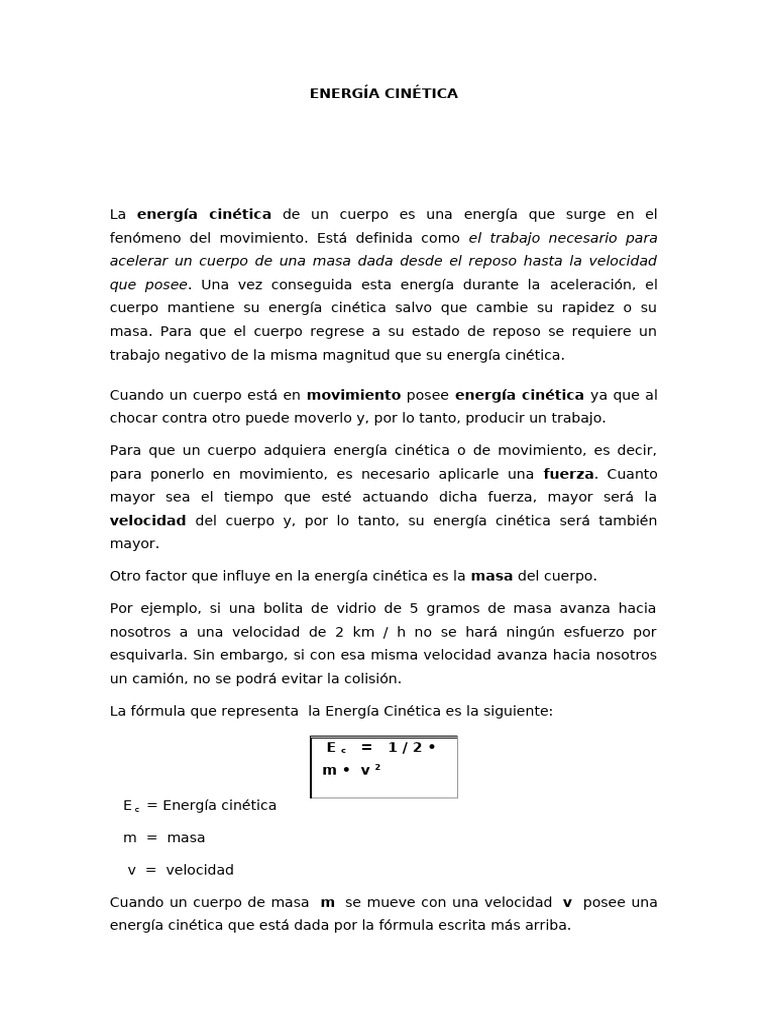 .ENERGÍA CINÉTICA y Potencial. | PDF | Energía cinética | Masa