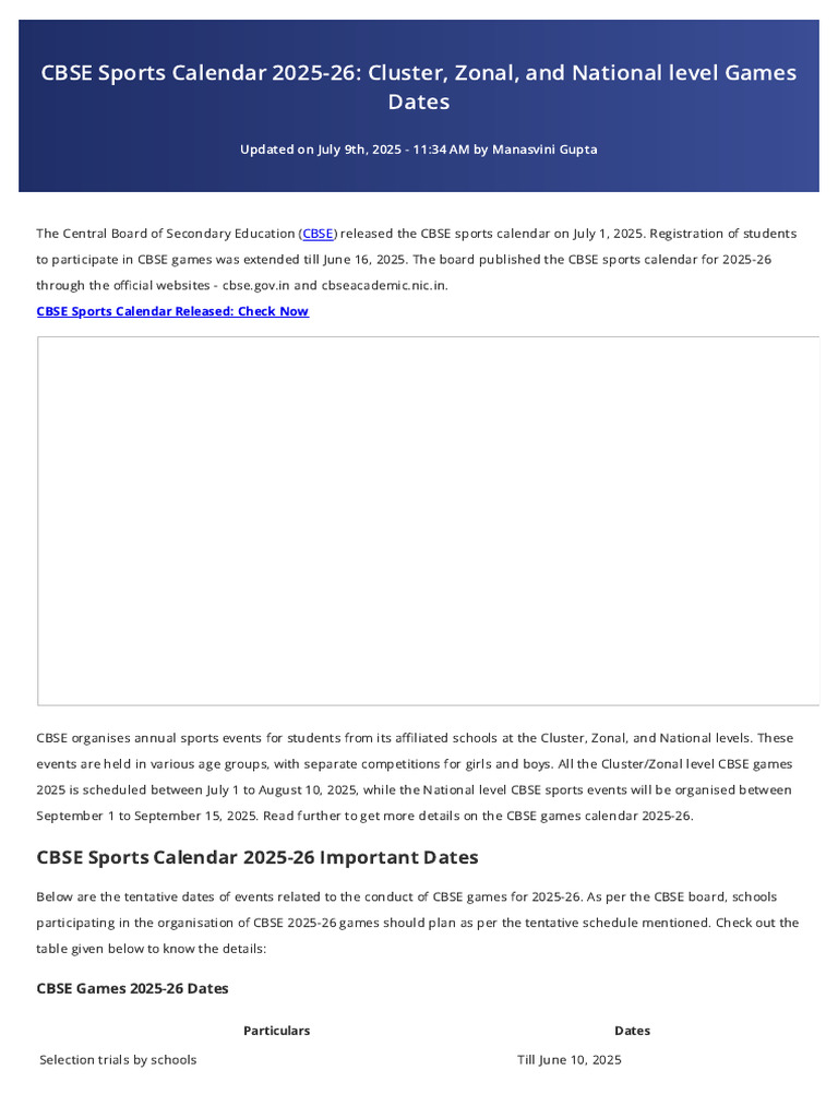 CBSE Sports Calendar 2025-26 Overview | PDF | Sports | Entertainment