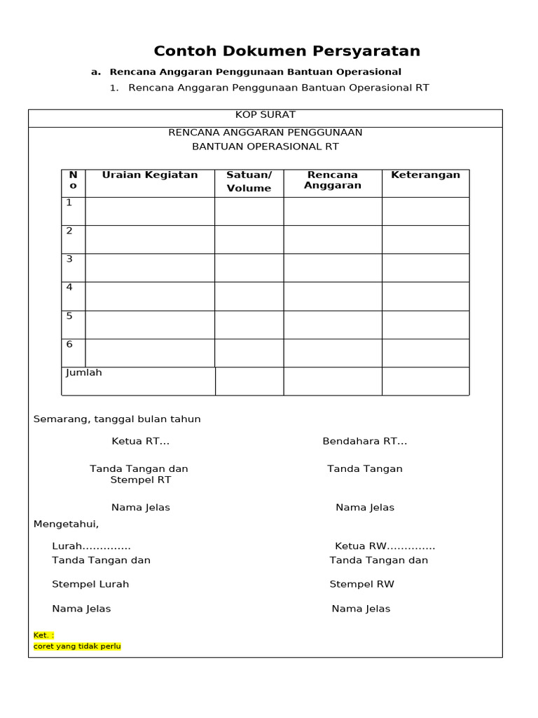 Format Dokumen Bantuan Operasional RT RW | PDF
