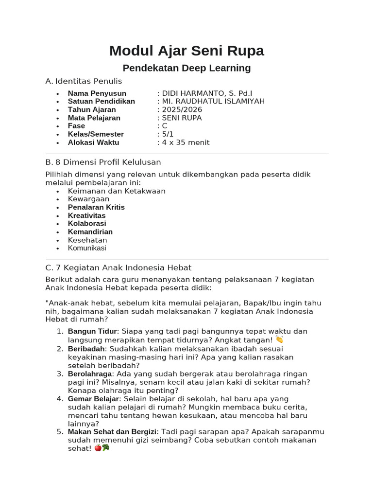 Modul Ajar Seni Rupa (TUGAS KKGMI) | PDF