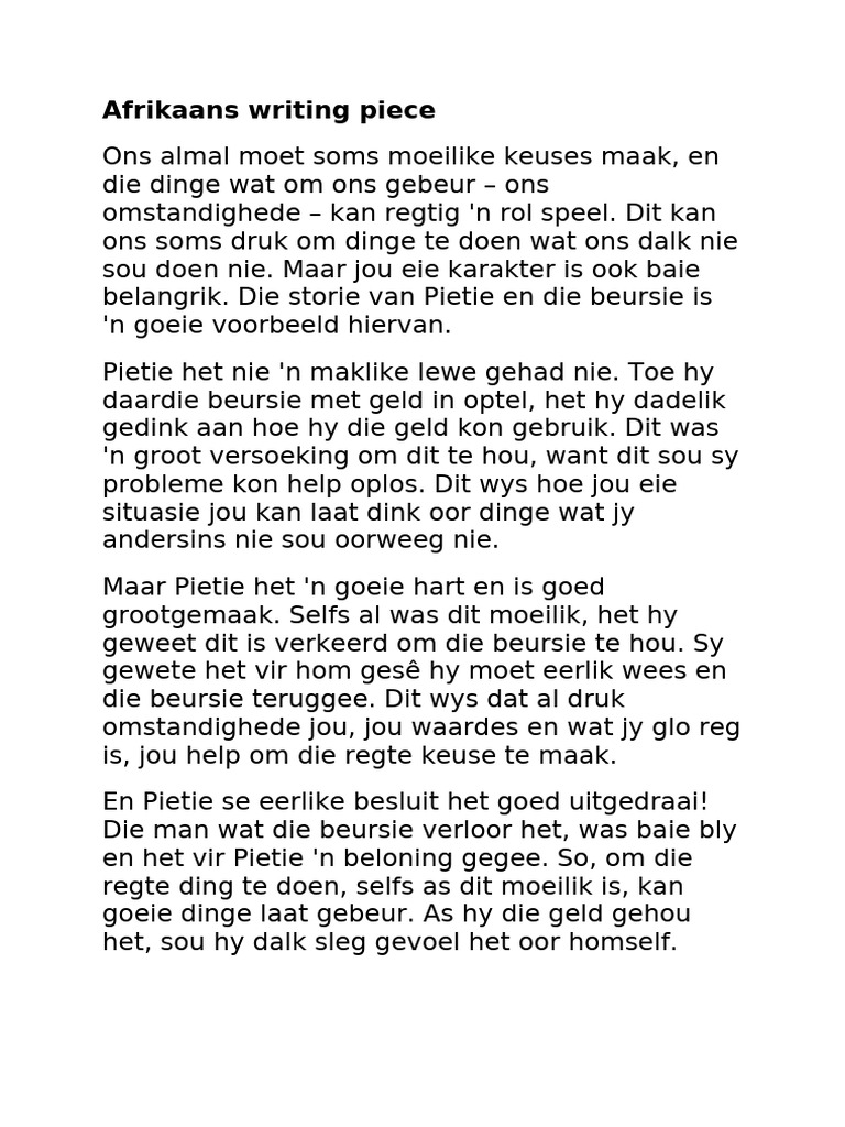 Afrikaans Writing Piece | PDF
