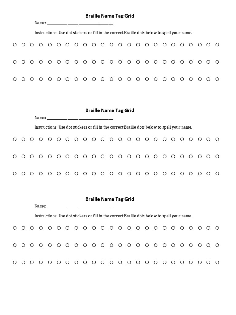 Braille Name Tag Grid | PDF