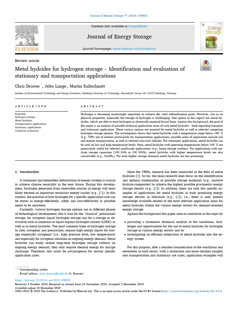 Metal Hydrides for Hydrogen Storage – Identification and Evaluation of ...