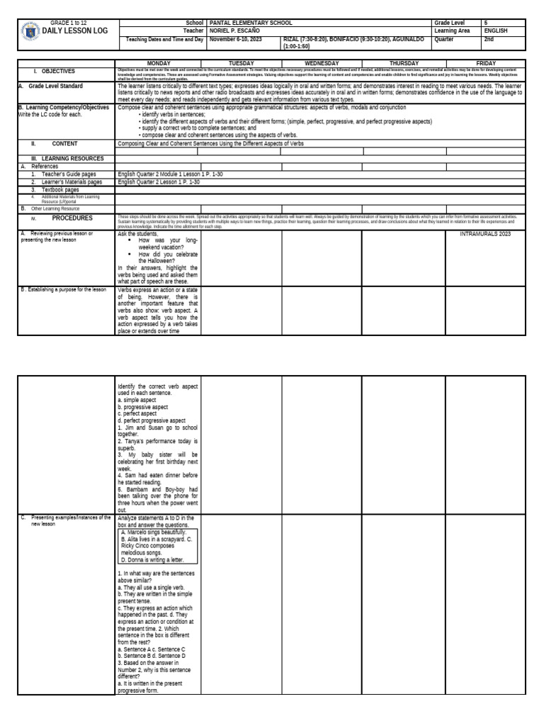 Dll Format English Filipino (2) | PDF | Verb | Linguistics