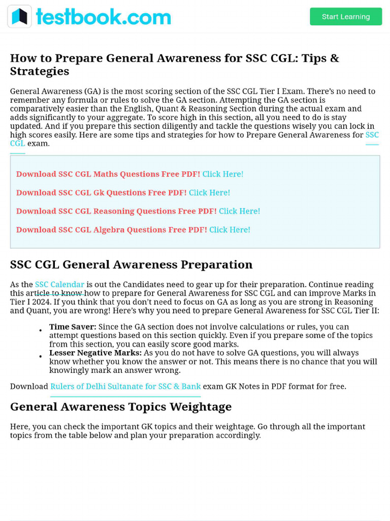 How To Prepare General Awareness For SSC CGL - Tips & Strategies | PDF