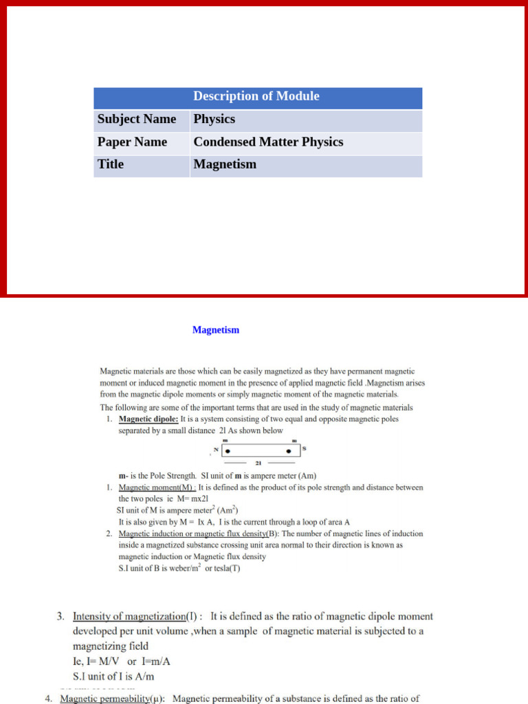 Solid State Physics-Magnetism - 111240 | PDF | Ferromagnetism | Magnetism