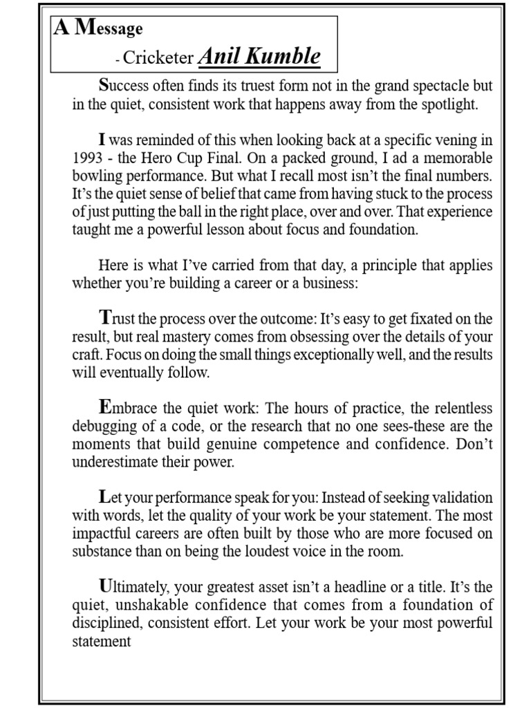Trust the Process: Anil Kumble's Insights | PDF
