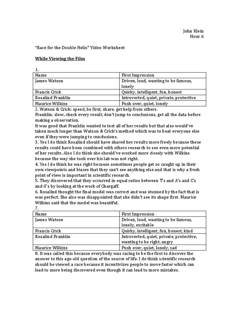 Race For The Double Helix | PDF | Francis Crick | Life Sciences