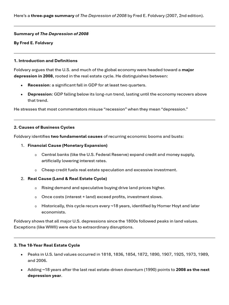 3 PG Summary Depression of 2008 | PDF | Recession | Business Cycle
