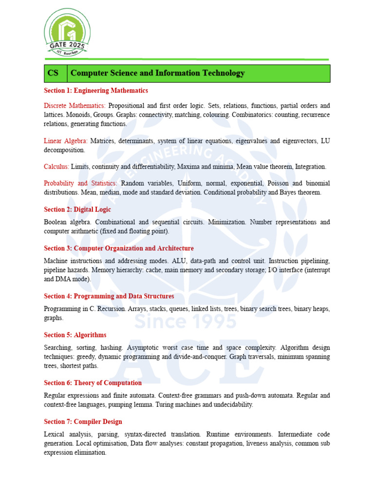 GATE - CS 2025 Syllabus 1 | PDF | Internet Protocol Suite | Mathematics
