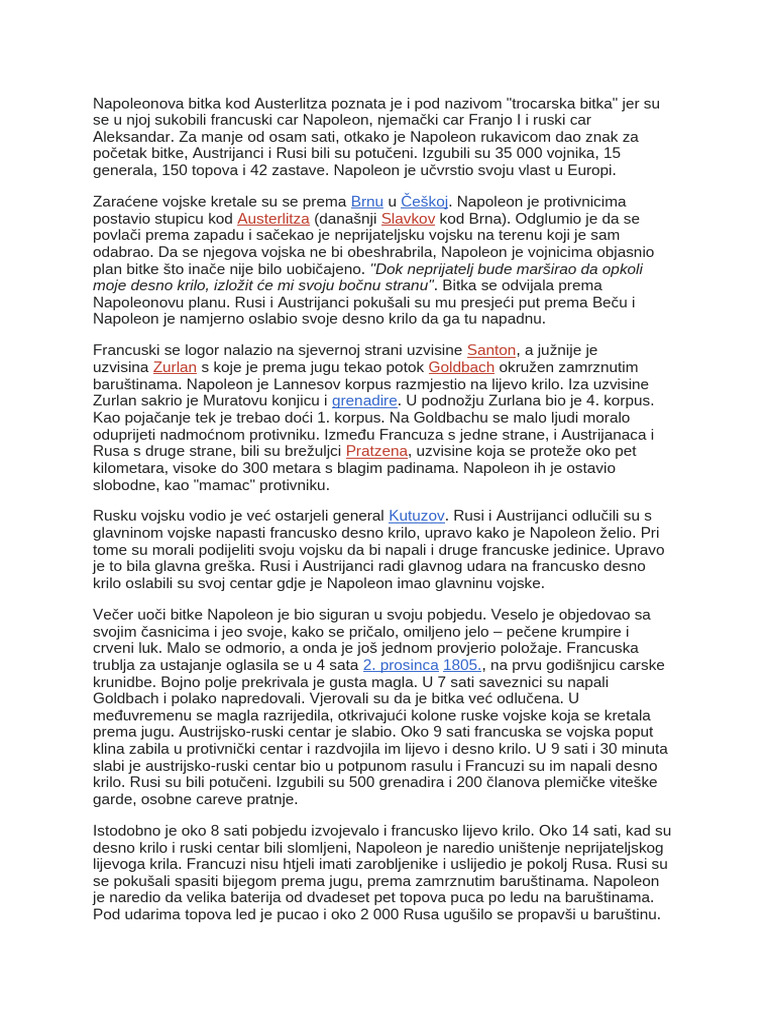 Napoleonova Bitka Kod Austerlitza Poznata Je I Pod Nazivom | PDF