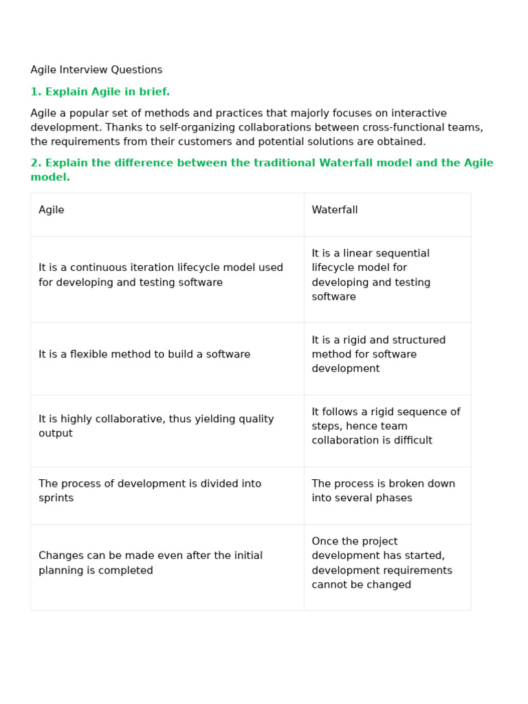 Agile Interview Questions Overview | PDF | Agile Software Development ...