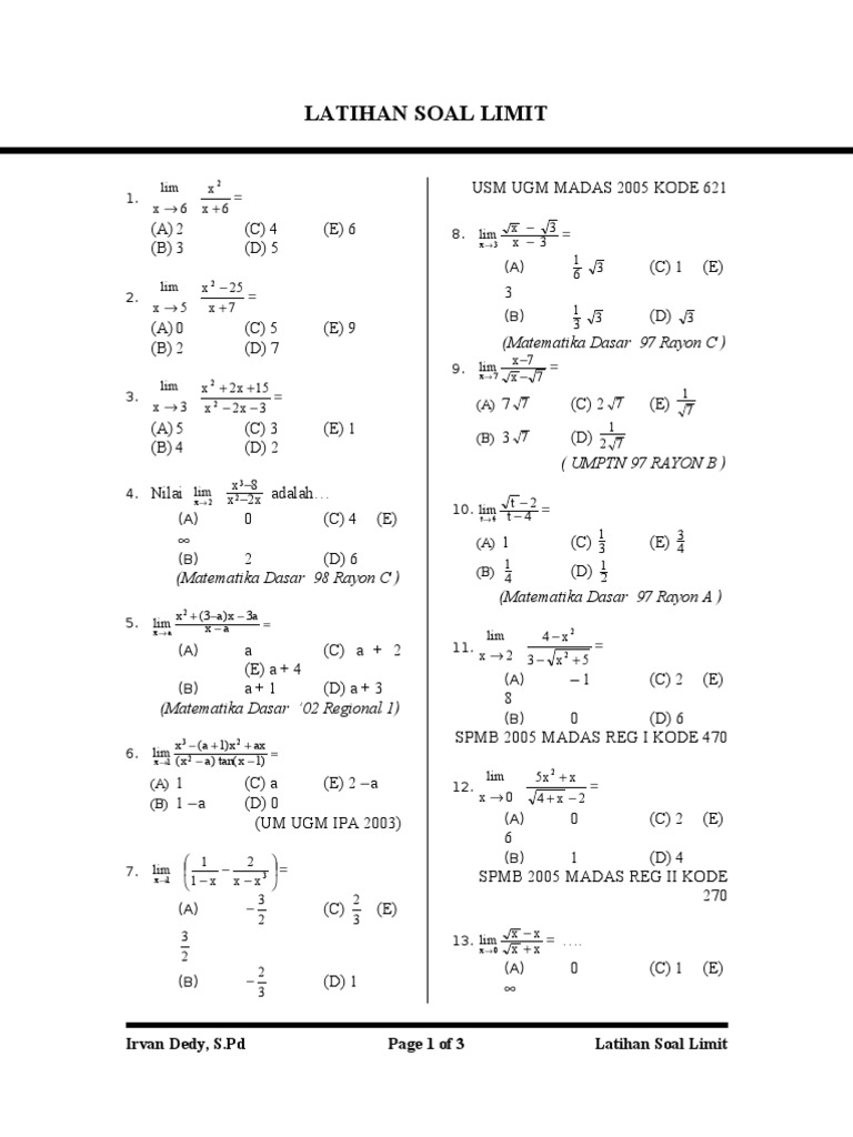 Latihan Soal Limit | PDF