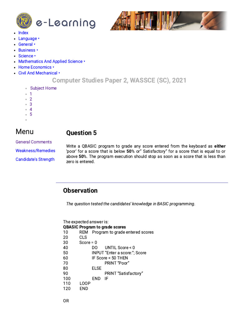 QBASIC Grading Program Example | PDF | Basic | Computer Programming