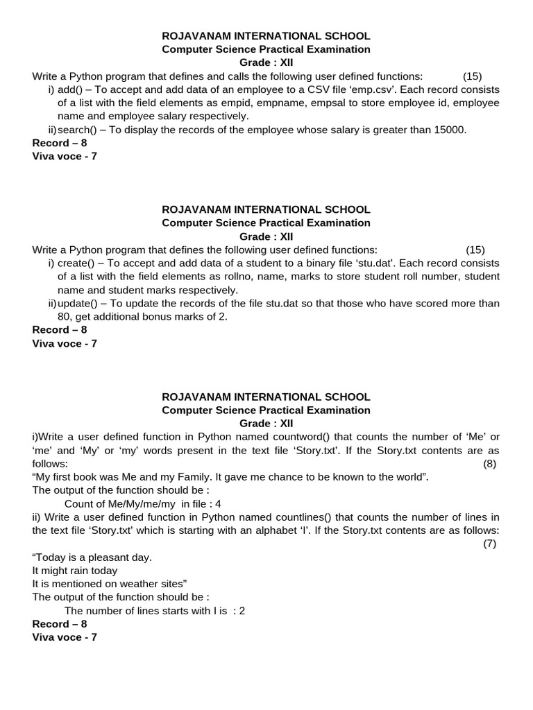 Practical Question Paper (CS) | PDF | Text File | Software