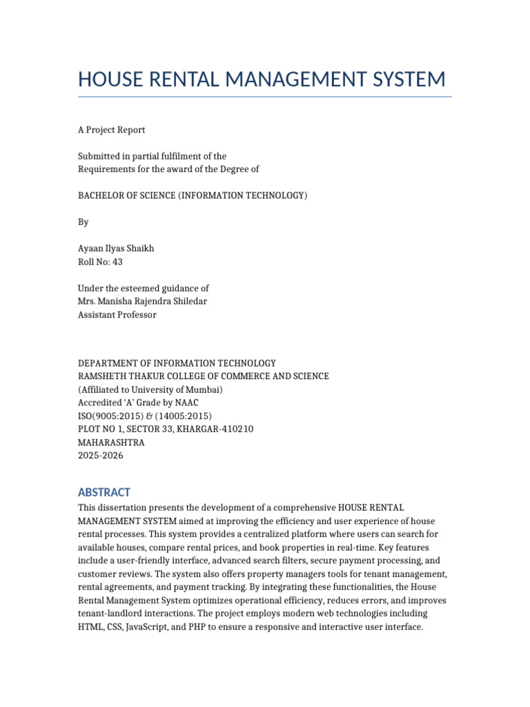 House Rental Management System Final | PDF | Computing | Information ...