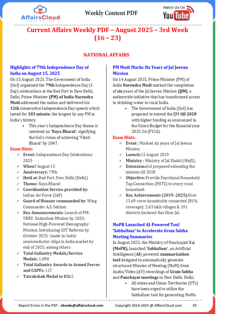 August 3rd Week | PDF | Government Of India