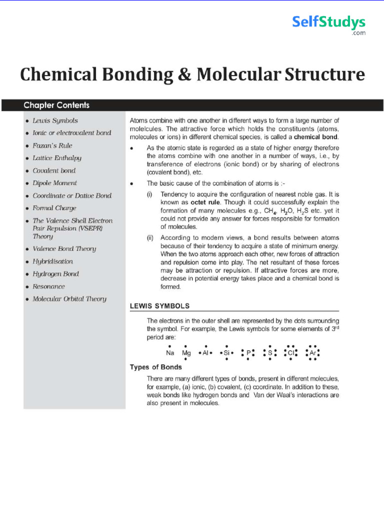 Chemical Bonding and Molecular Structure Notes | PDF