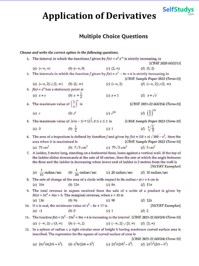 Class 12 Maths: Application of Derivatives | PDF