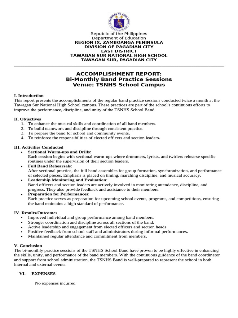 Accomplisment Rep - Practice | PDF