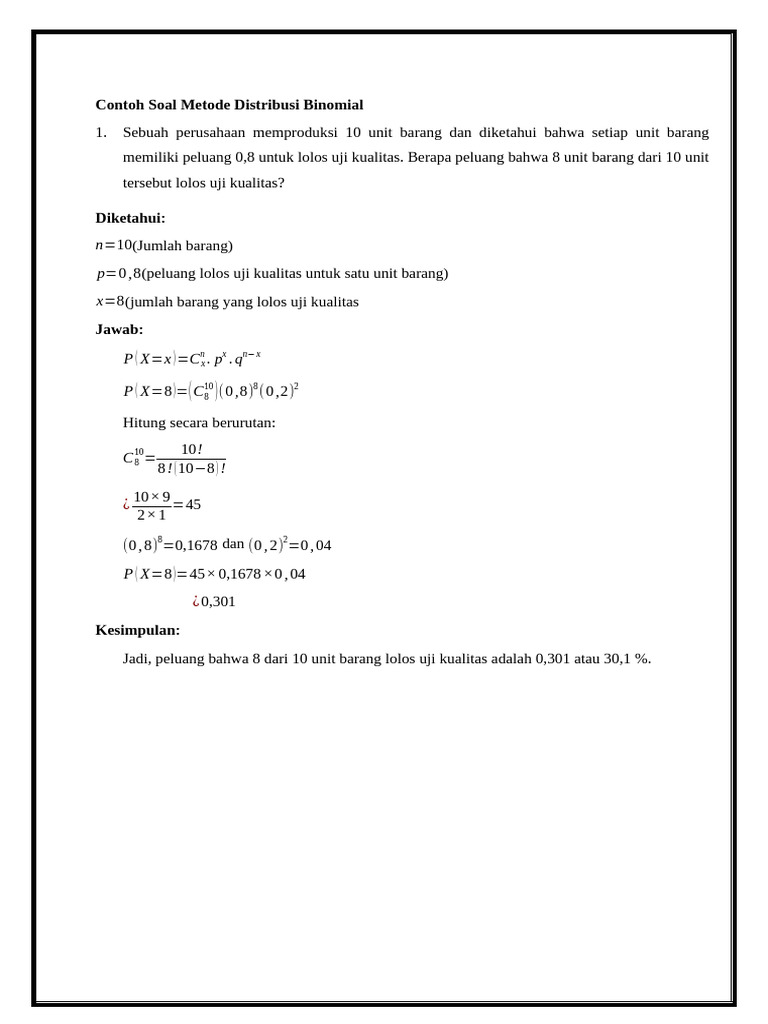 Contoh Soal Metode Distribusi Binomial & Poisson | PDF