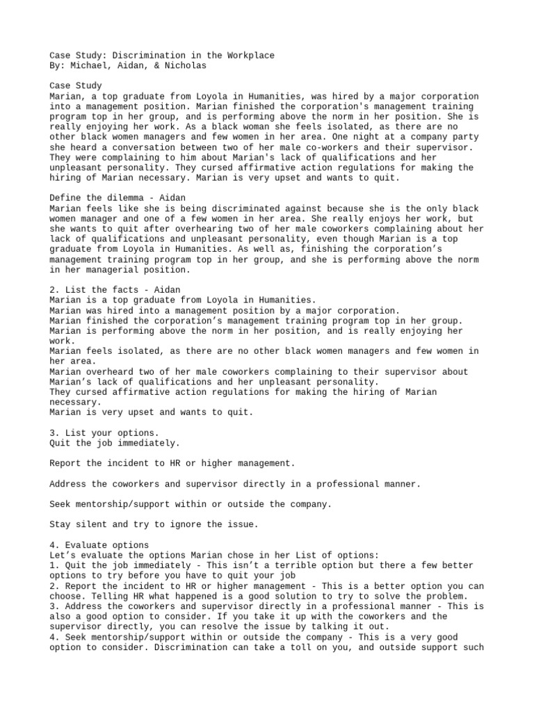 Workplace Discrimination Case Study | PDF | Social Psychology