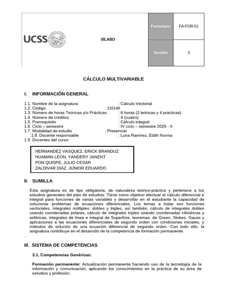 Cálculo Multivariable 2025-Ii | PDF | Integral | Sistema coordinado
