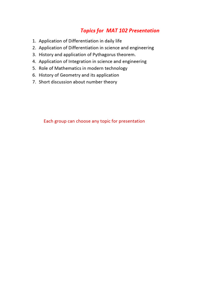 Topics For MAT 102 | PDF