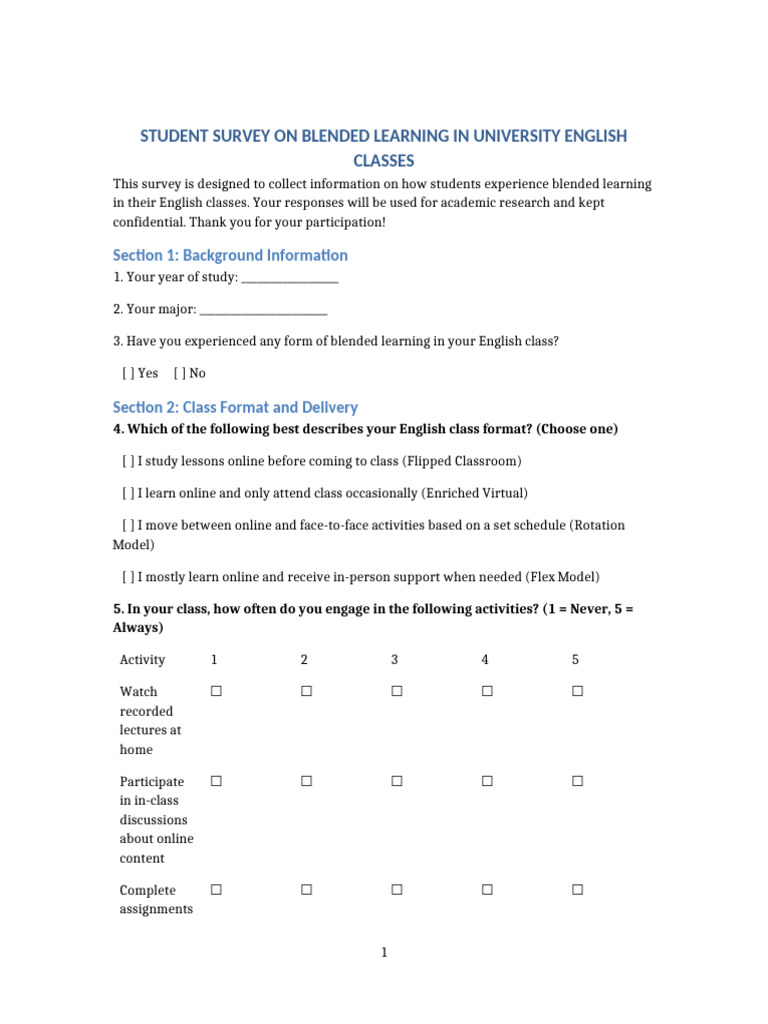 Blended Learning Survey Student | PDF
