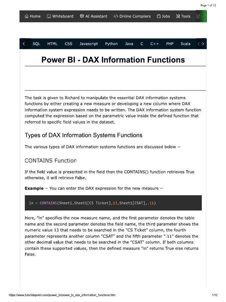 DAX INFORMATION SYSTEM Function | PDF