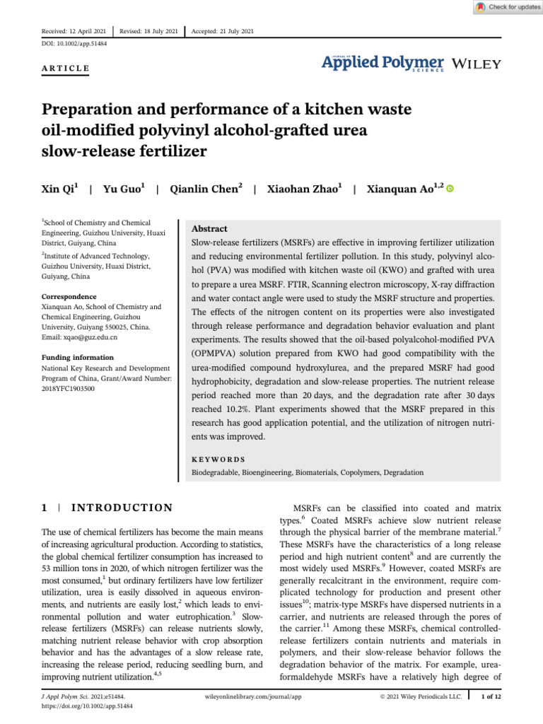 Preparation and Performance of A Kitchen Waste | PDF | Fertilizer | Soil