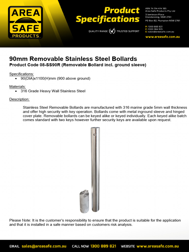 90mm Removable Stainless Steel Bollards | PDF