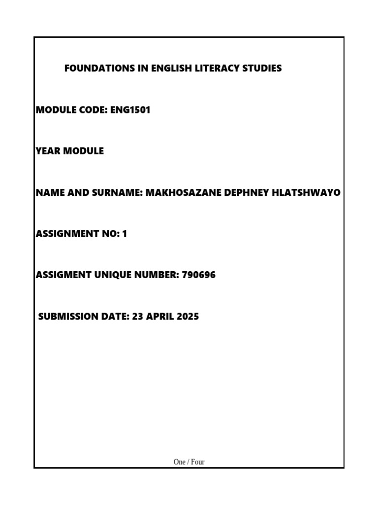 ENG1501 Assignment 1 | PDF | Poetry