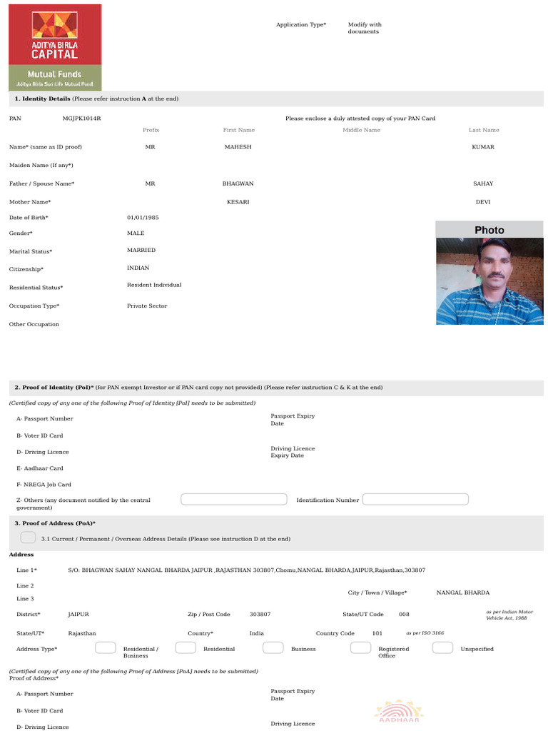 Prefix First Name Middle Name Last Name: 1. Identity Details (Please ...