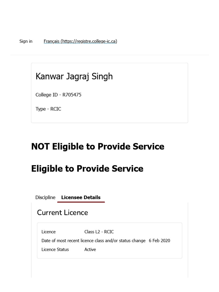 RCIC Licence Status for Kanwar Singh | PDF