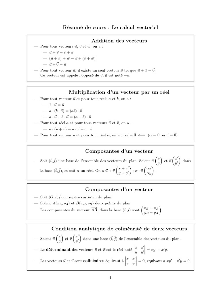 Résumé de cours sur le calcul vectoriel | PDF | Droite (mathématiques ...