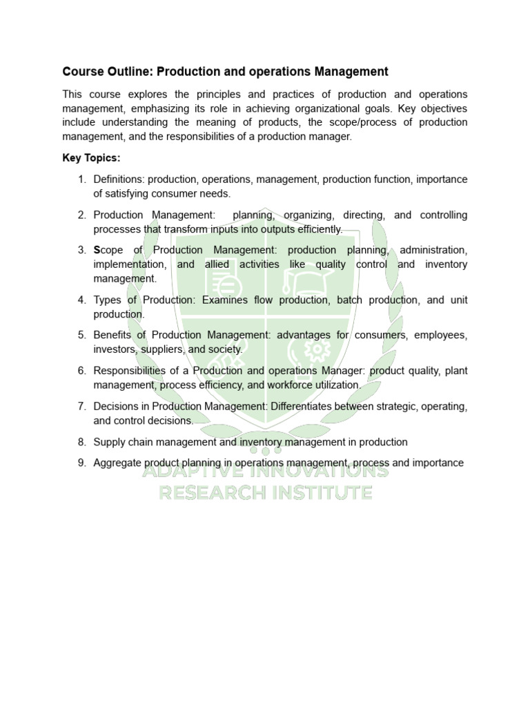 Production and Operations Management Course | PDF