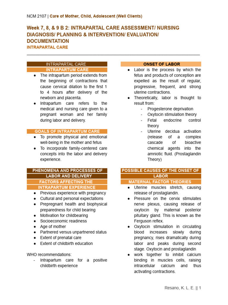 Intrapartal Care: Assessment & Planning | PDF | Childbirth | Uterus