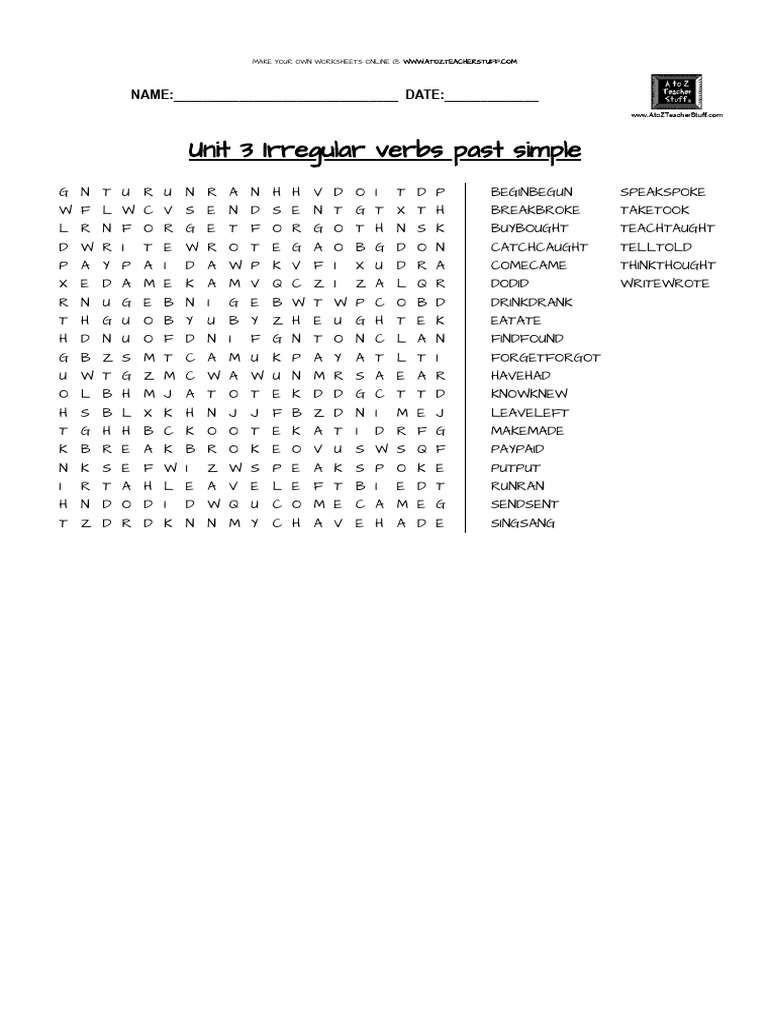 Irregular Verbs Past Simple Worksheet | PDF