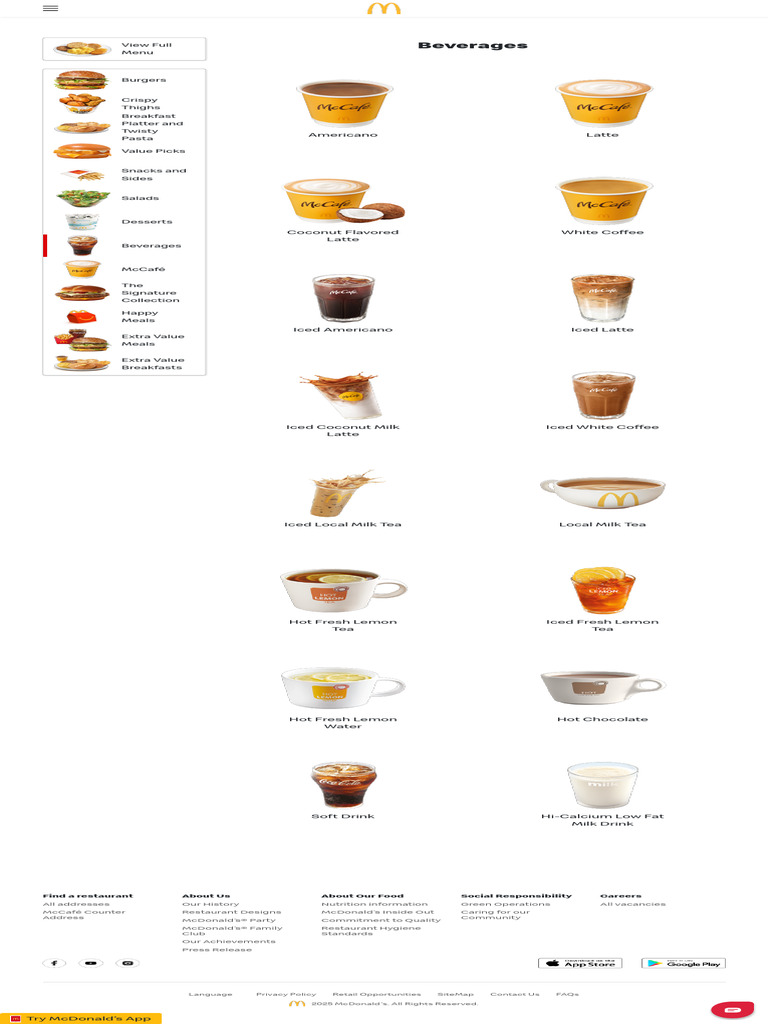 Beverages Mcdonald S Pdf Drink Mc Donald S