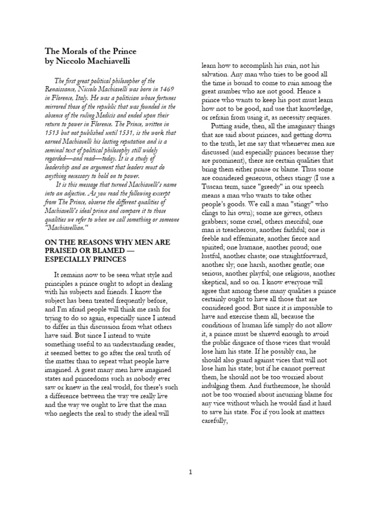 The Morals of The Prince by Niccolo Machiavelli | PDF | The Prince ...