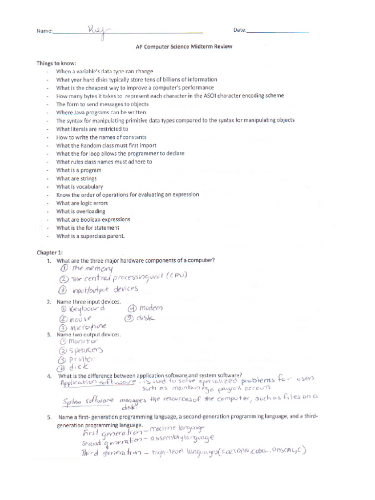 AP Computer Science Midterm Review Key | PDF