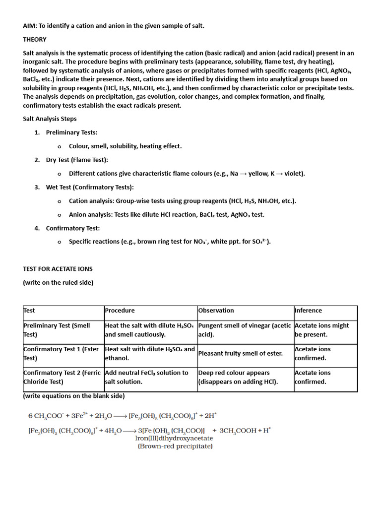 Salt Analysis: Cation and Anion Identification | PDF | Salt (Chemistry ...
