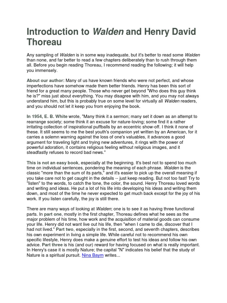 Introduction To Walden and Henry David Thoreau | PDF | Walden | Henry ...