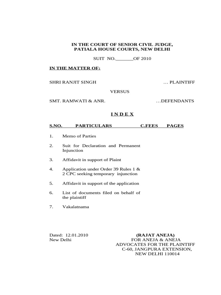 Suit for Declaration & Injunction | PDF | Lawsuit | Cause Of Action