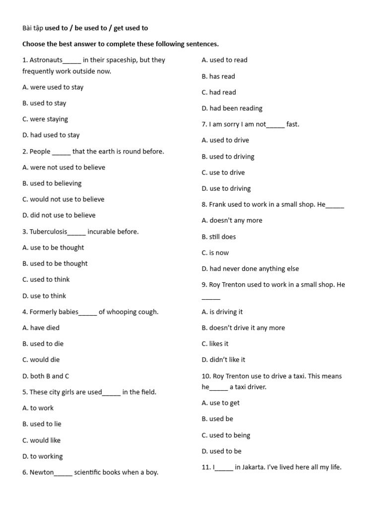 Exercises on Used To and Be Used To | PDF