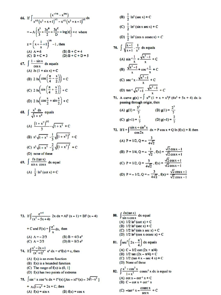 Calculus Integration Problems and Solutions | PDF | Trigonometric ...