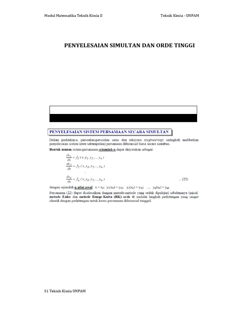 Penyelesaian Simultan dan Orde Tinggi | PDF